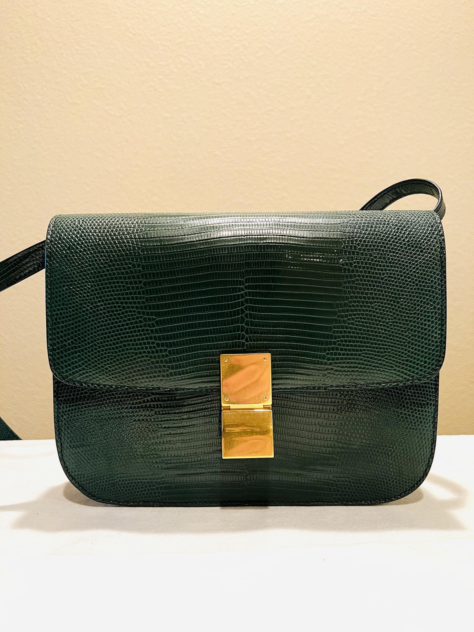 Celine Box (Medium) in Dark Green Lizard with Auth Comparison ...